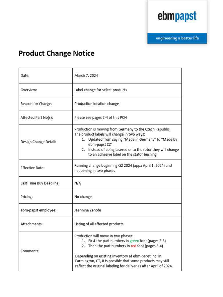 PCN COO Label Change 3-7-24 | PDF