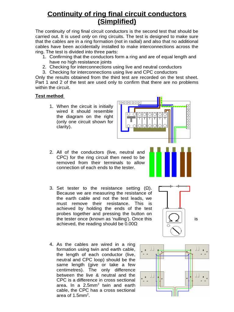 Continuity of ring final circuit conductors(simplified) | PDF