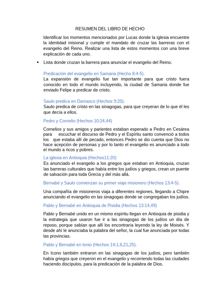 Resumen Del Libro de Hechos | PDF