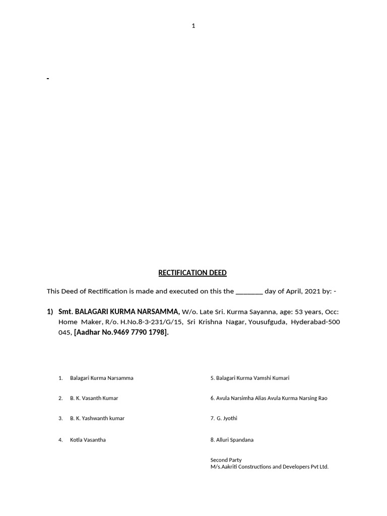 Miro Rectification Deed B, C & D Blocks Draft | PDF