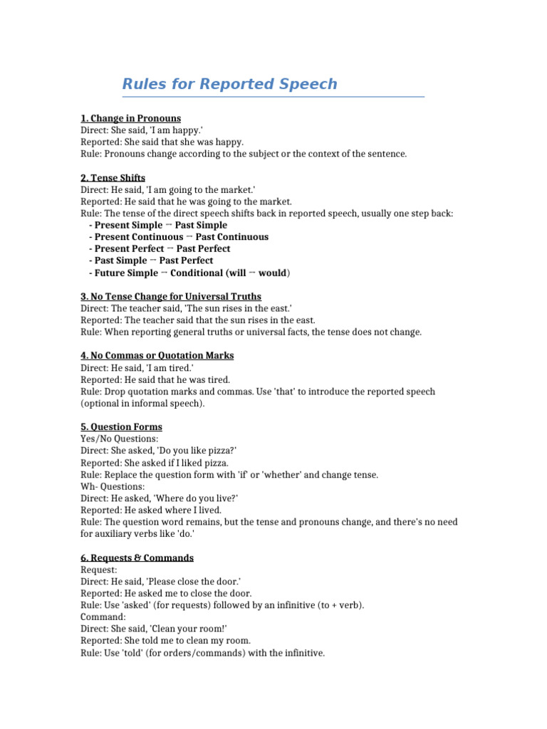 Reported Speech Rules | PDF