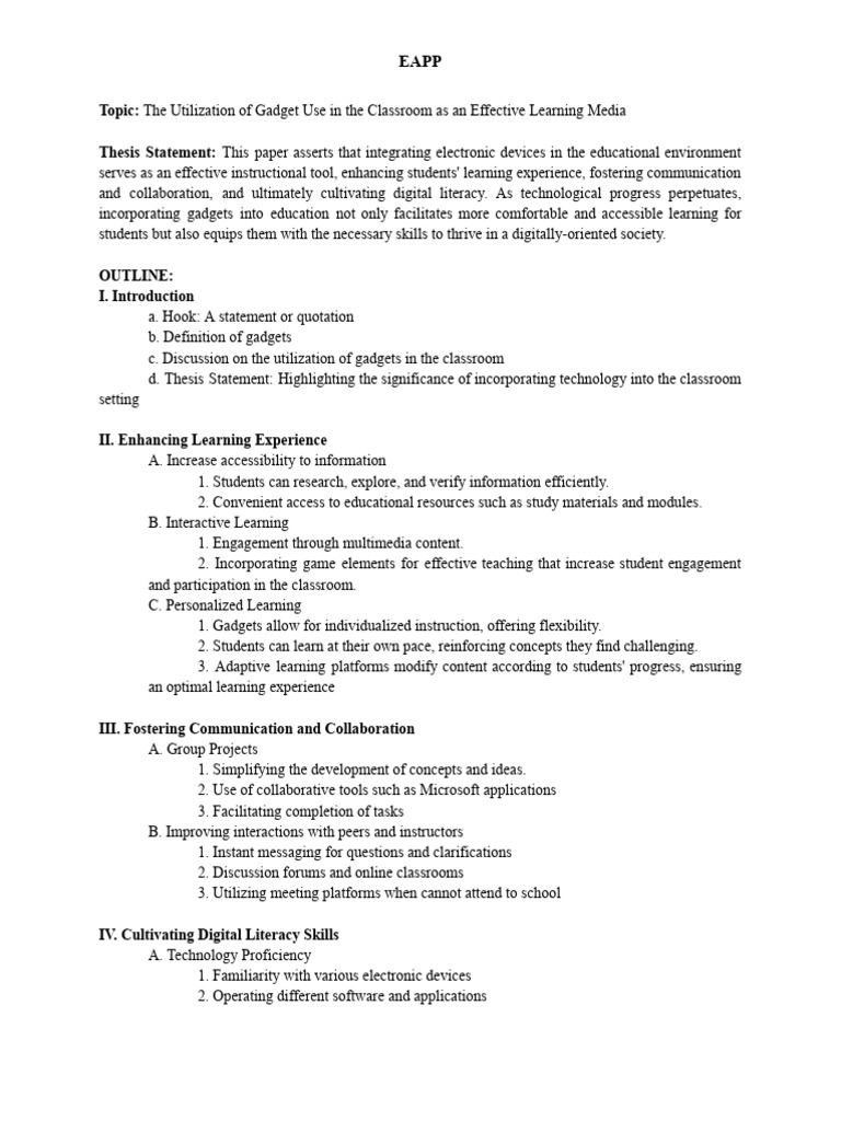 EAPP Outline and Thesis | PDF