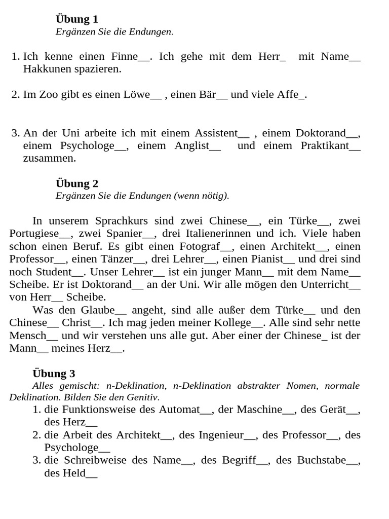 Übungen N-Deklination | PDF