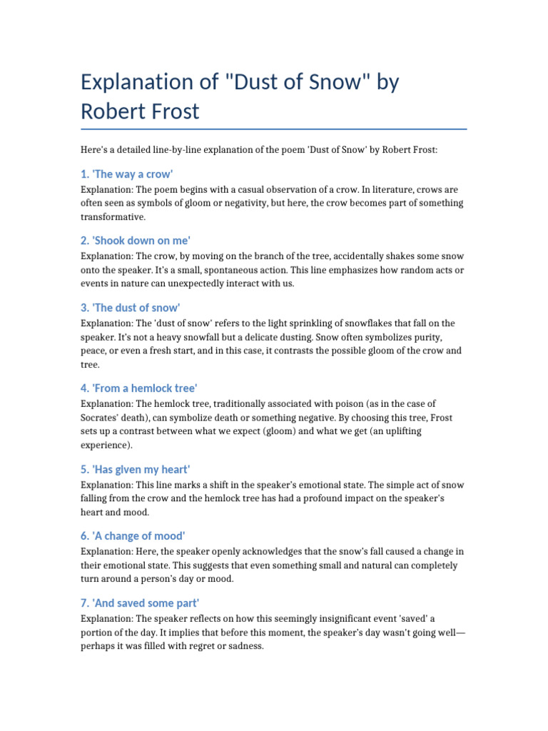Dust of Snow Poem Explanation | PDF