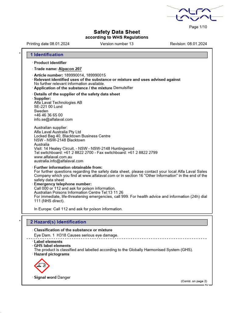 Alfa Laval Alpacon 207 | PDF