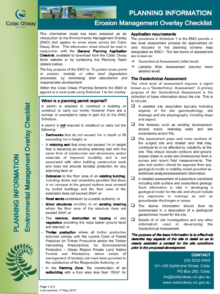 Planning Checklists Erosion Management Overlay | PDF