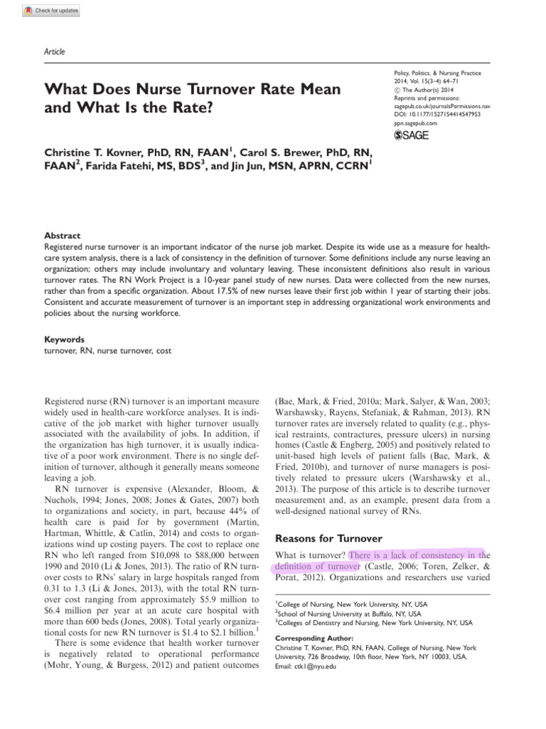 What Does Nurse Turnover Rate Mean and What Is The Rate? | PDF