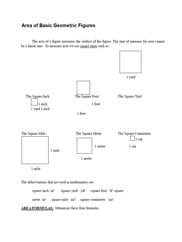 Area of Basic Geometric Figures | PDF | Area | Length