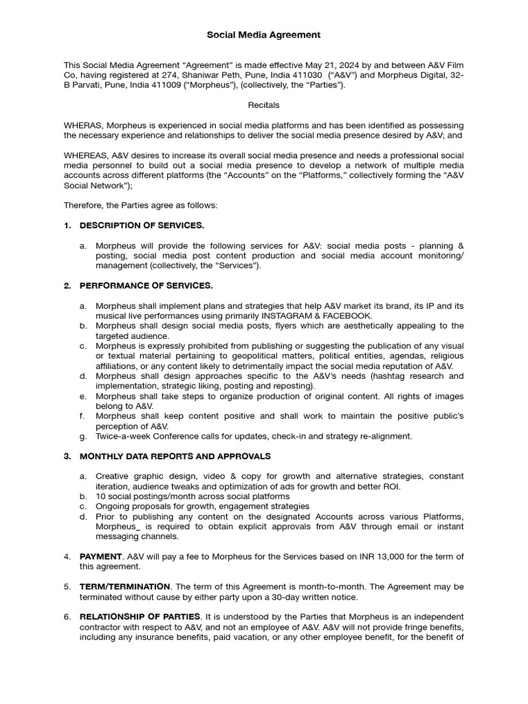 Social Media Agreement WITH NAMES | PDF