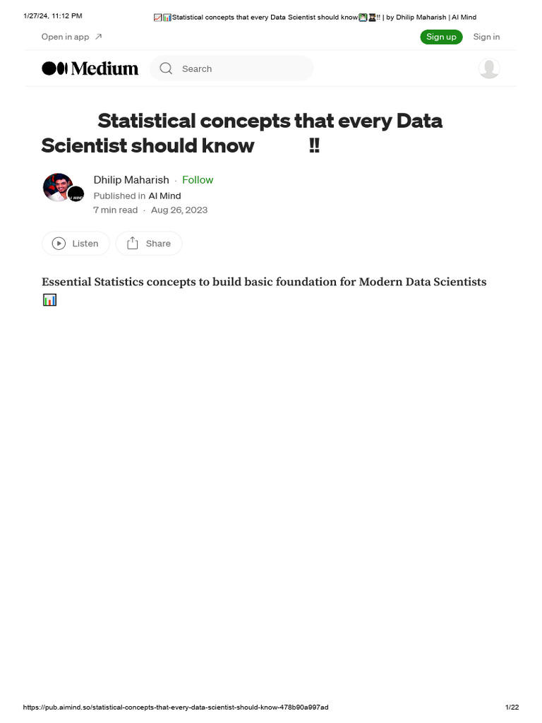 Statistical Concepts That Every Data Scientist Should Know By Dhilip Maharish Ai 