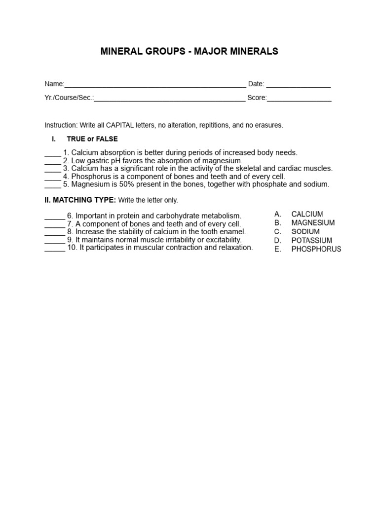 Group 4 Quiz_Major Minerals | PDF