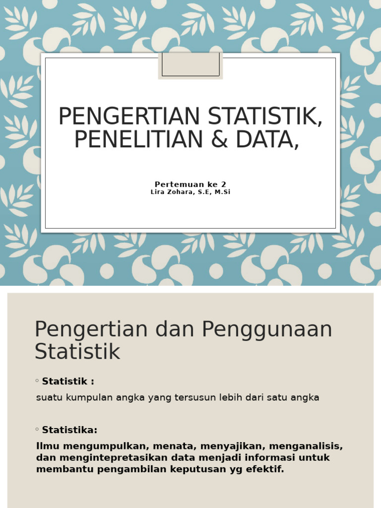 Pengertian Statistik, Jenis Data Dan Penelitian | PDF