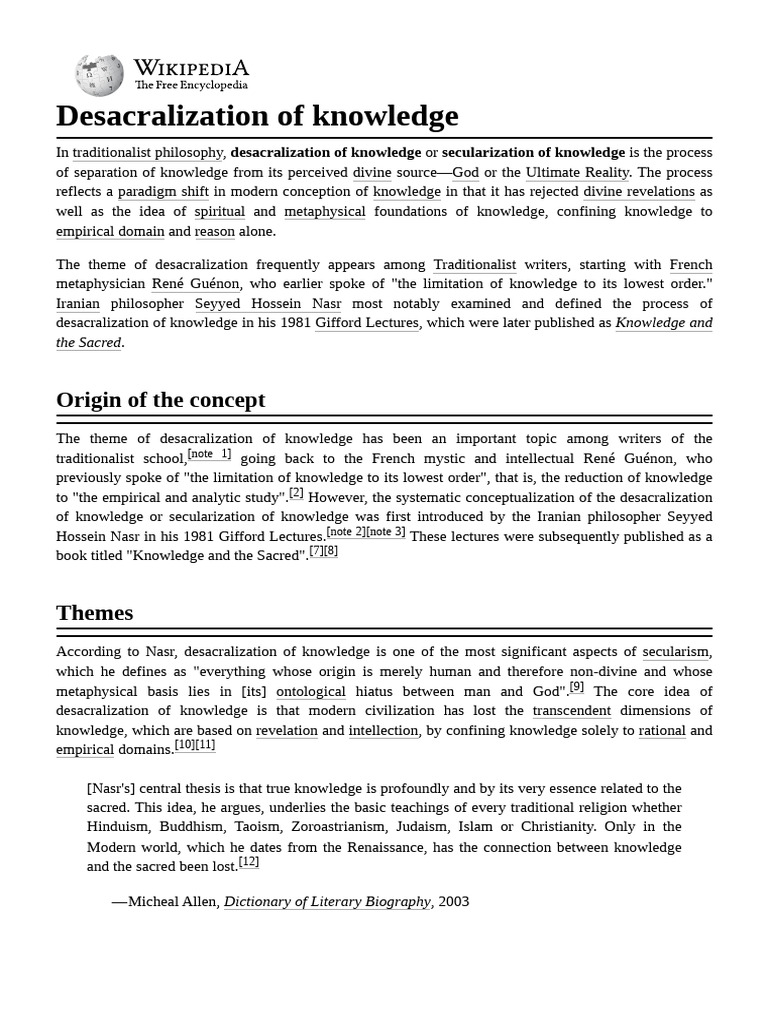 Desacralization of knowledge | PDF