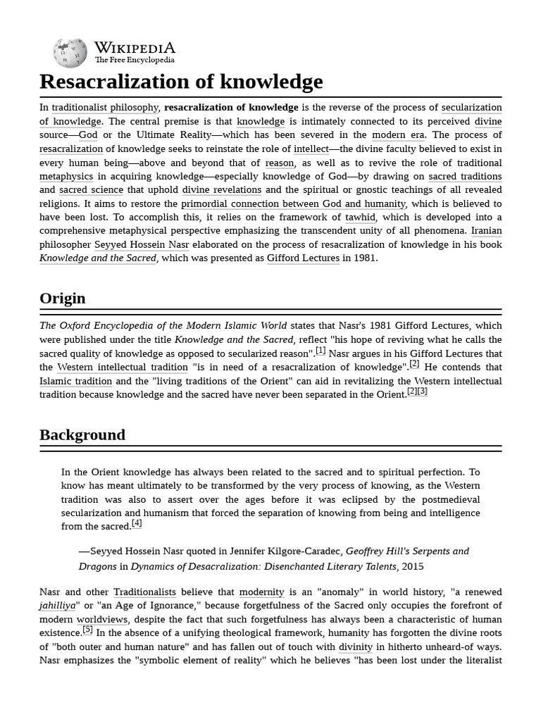 Resacralization of Knowledge Explained | PDF | Epistemology | Philosophy