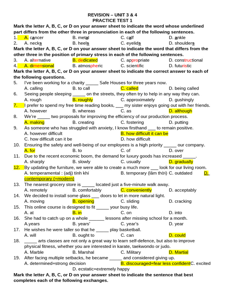 11 - Unit 3&4 - Test 1 | PDF