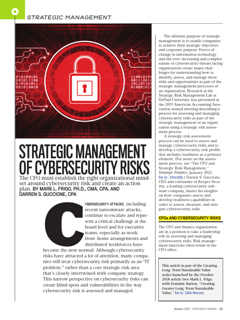 Strategic Management of Cybersecurity Risk - Frigo - Guccione | PDF