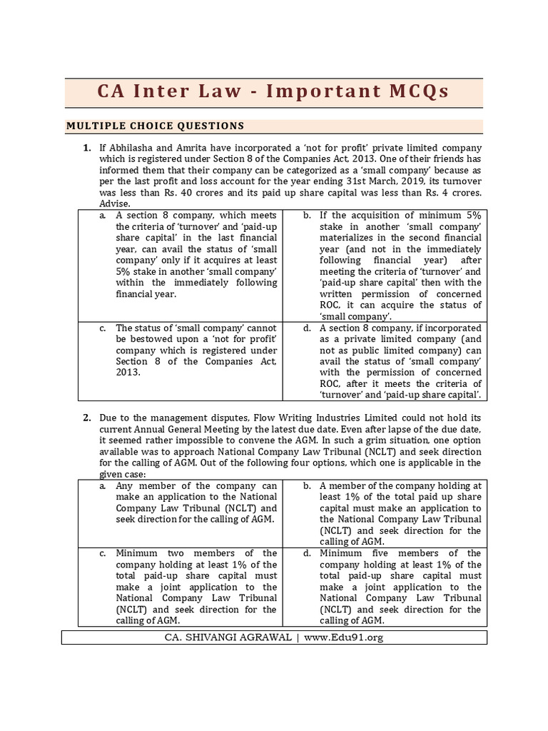 CA Inter Law MCQs SA @CAInterLegends | PDF