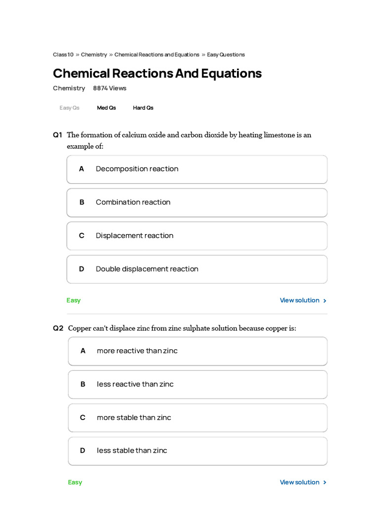 Chemical Reactions and Equations | PDF