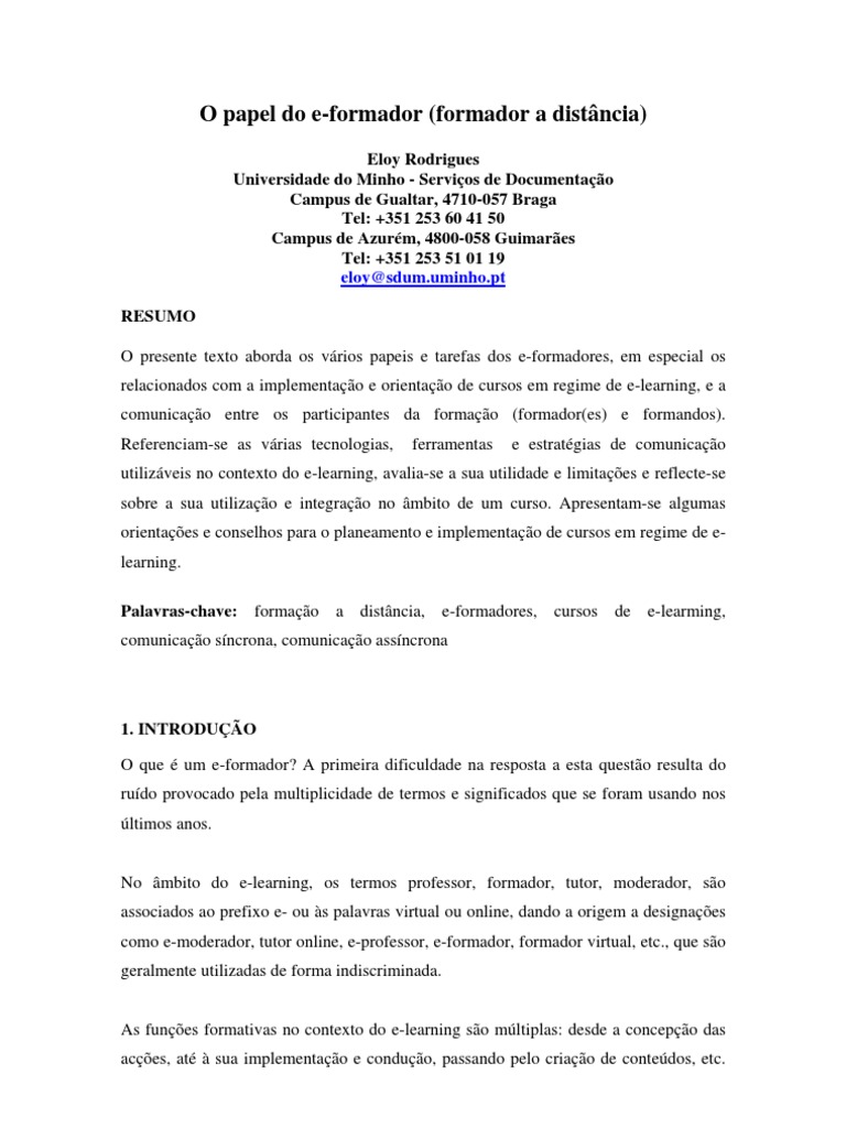 O Papel do E-Formador no E-Learning | PDF | Tecnologia educacional | E-mail