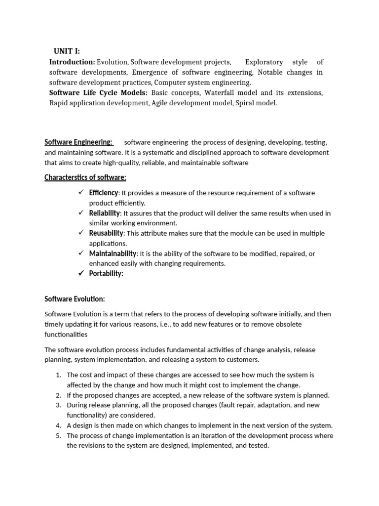 Unit I:: Software Engineering | PDF