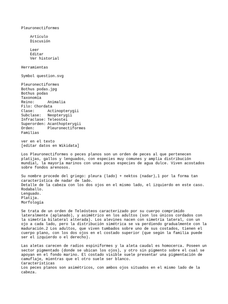 Pleuronectiformes (Peces Planos) | PDF