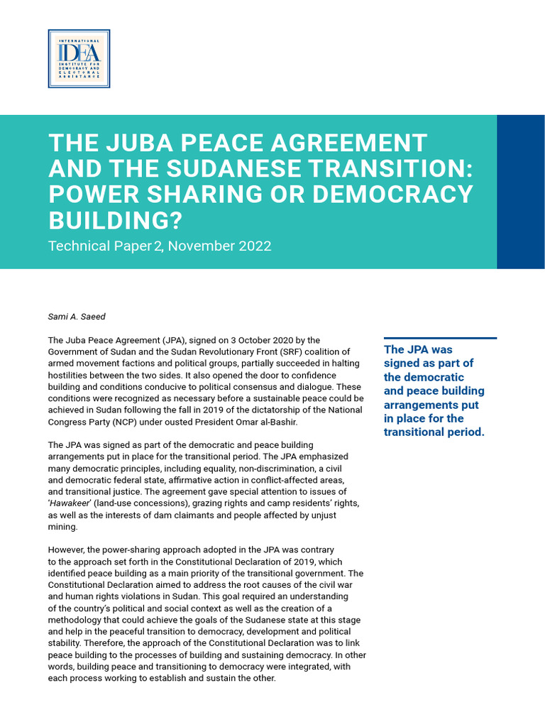 The Juba Peace Agreement and The Sudanese Transition Power Sharing or Democracy Building | PDF
