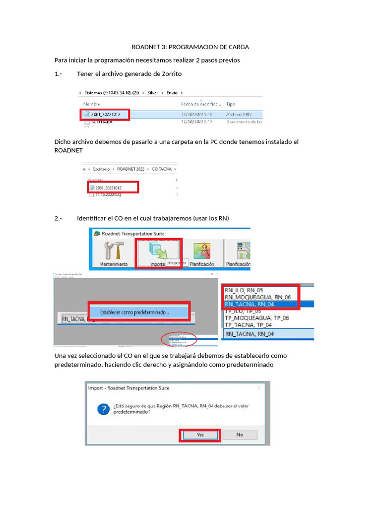 ROADNET 2 Programacion de Carga | PDF