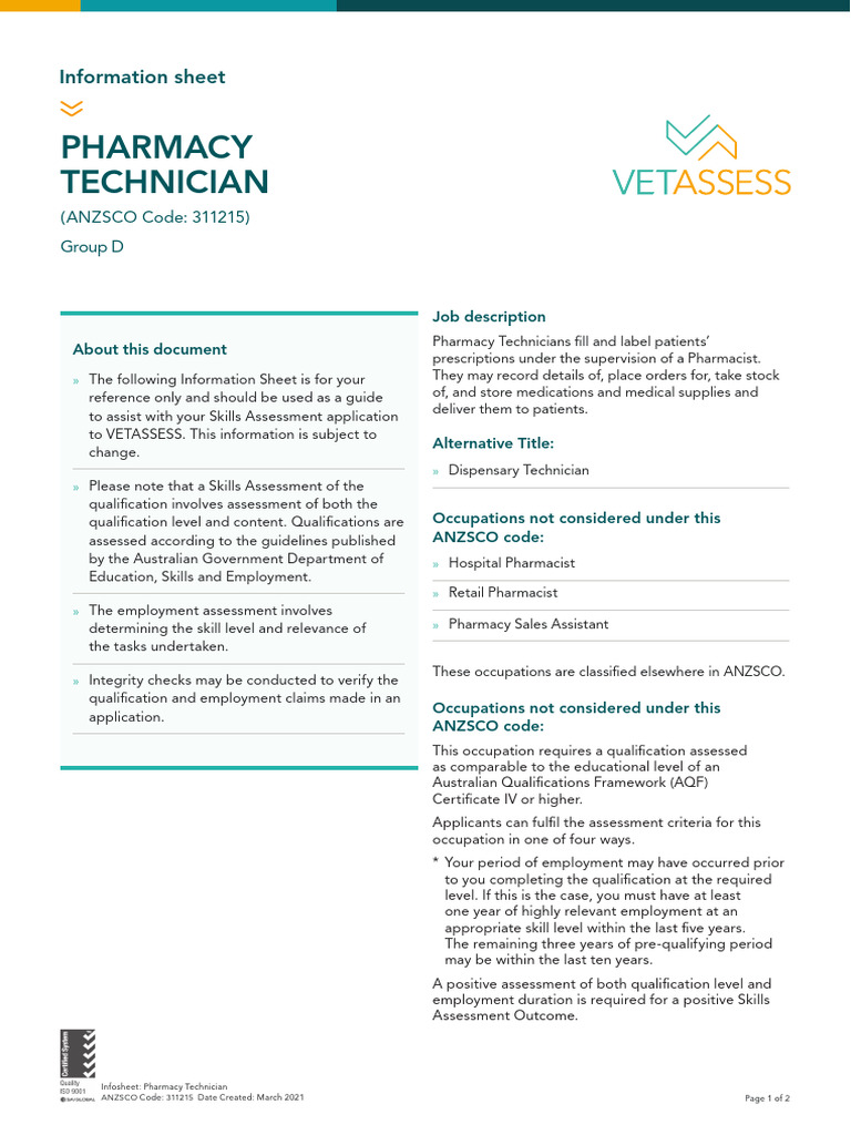 SRGO Infosheet Pharmacy Technician 1 | PDF