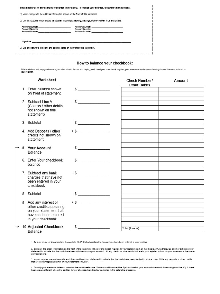 How To Balance Your Checkbook:: Total (Line A) | PDF