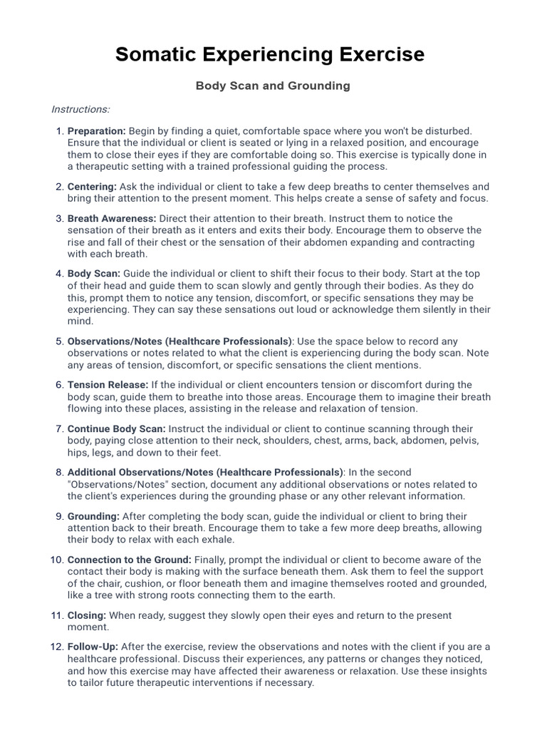 Somatic Experiencing Exercise | PDF