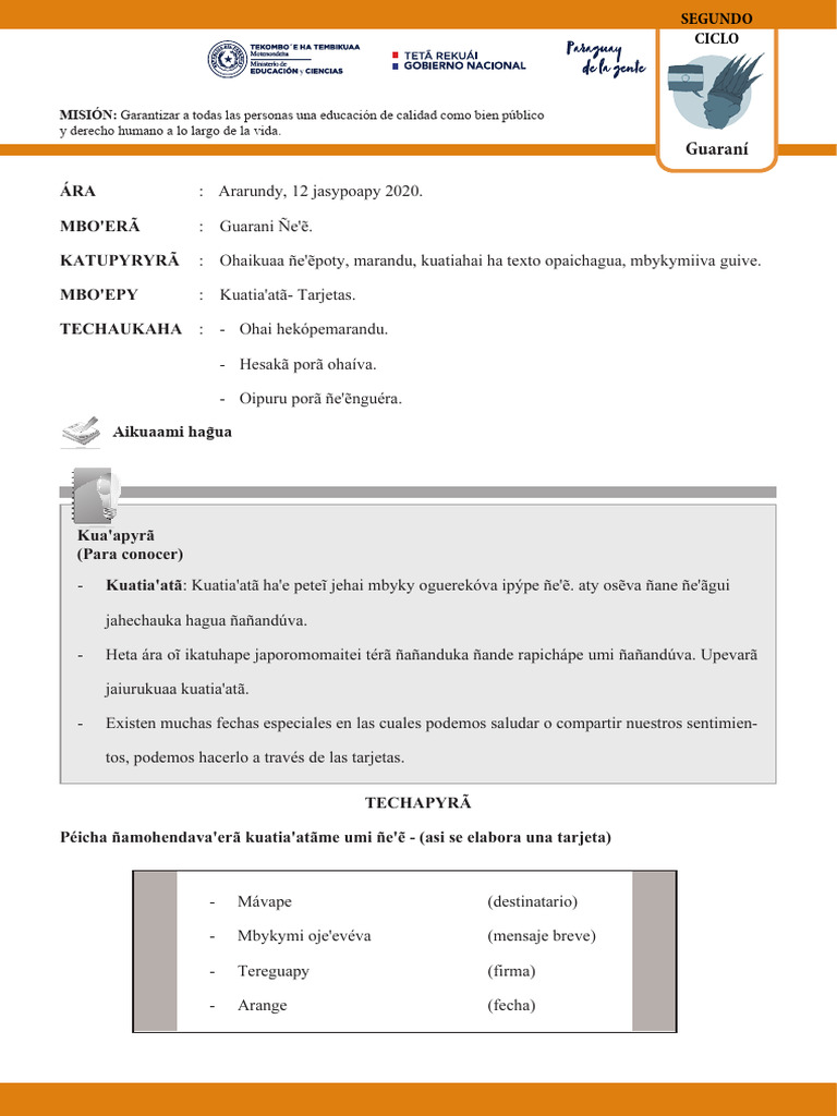 Área Guaraní 2 Ciclo Miercoles 12 de Julio | PDF