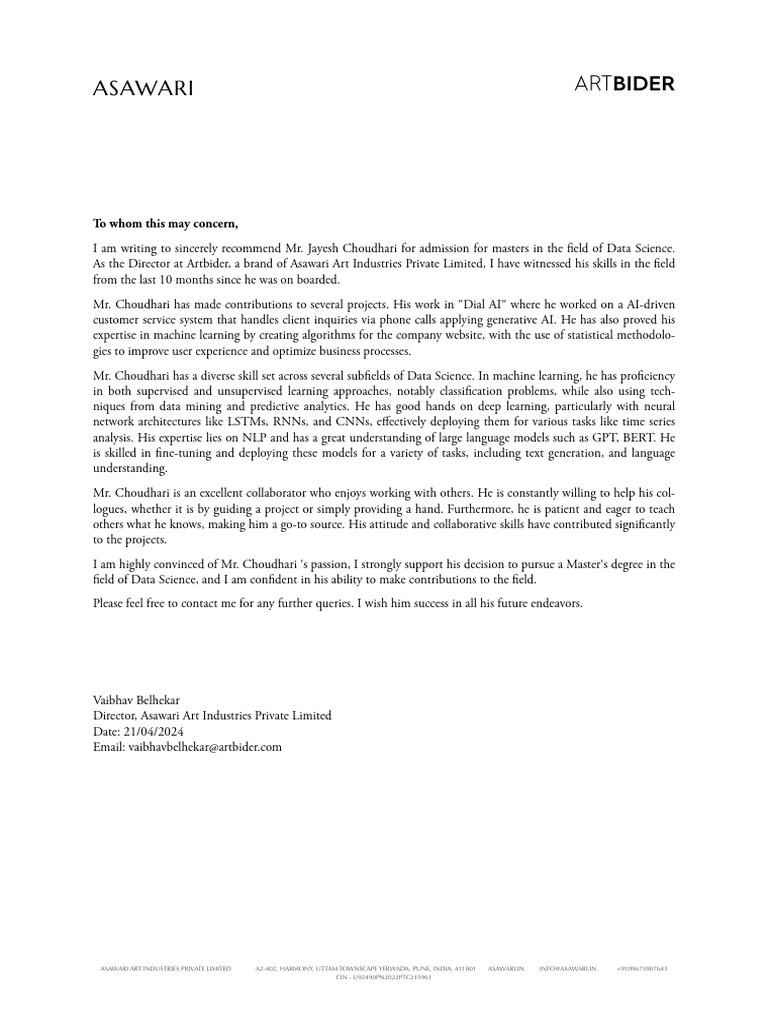 Jayesh Letter Ds | PDF