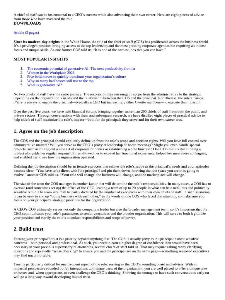 A Chief of Staff Can Be Instrumental To A CEO | PDF