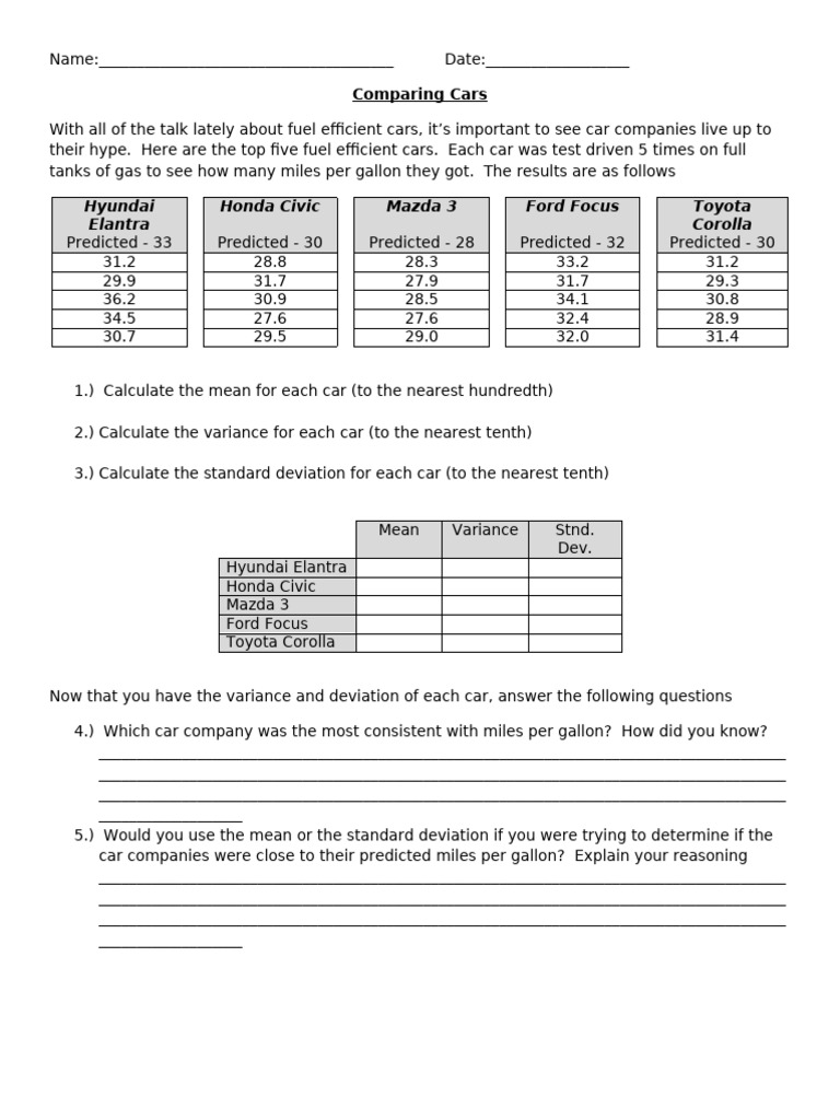 Fuel Efficiency Comparison of Top Cars | PDF | Fuel Economy In ...