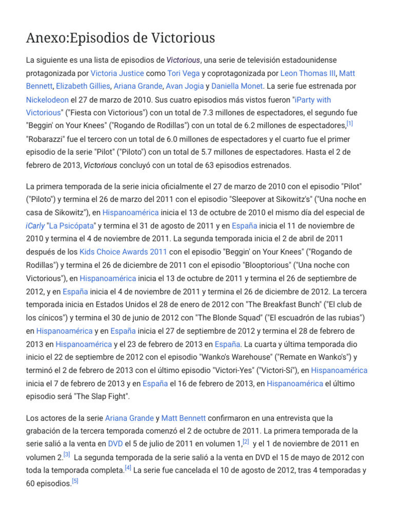 Anexo - Episodios de Victorious - Wikipedia, La Enciclopedia Libre | PDF