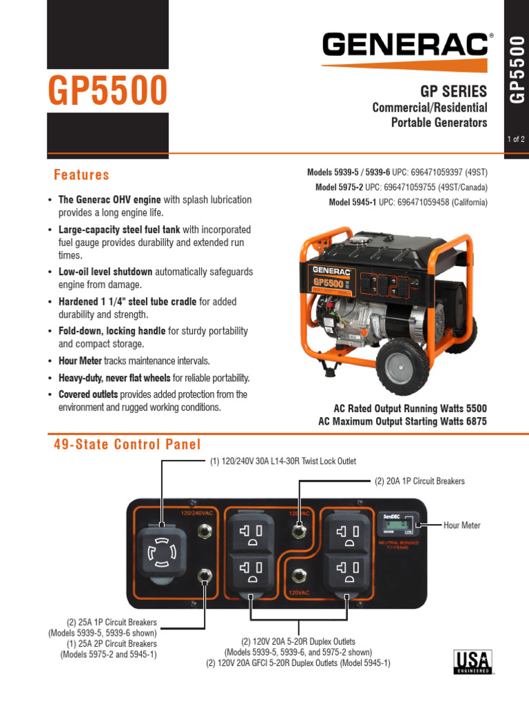 Generac gp5500 5939 Brochure | PDF