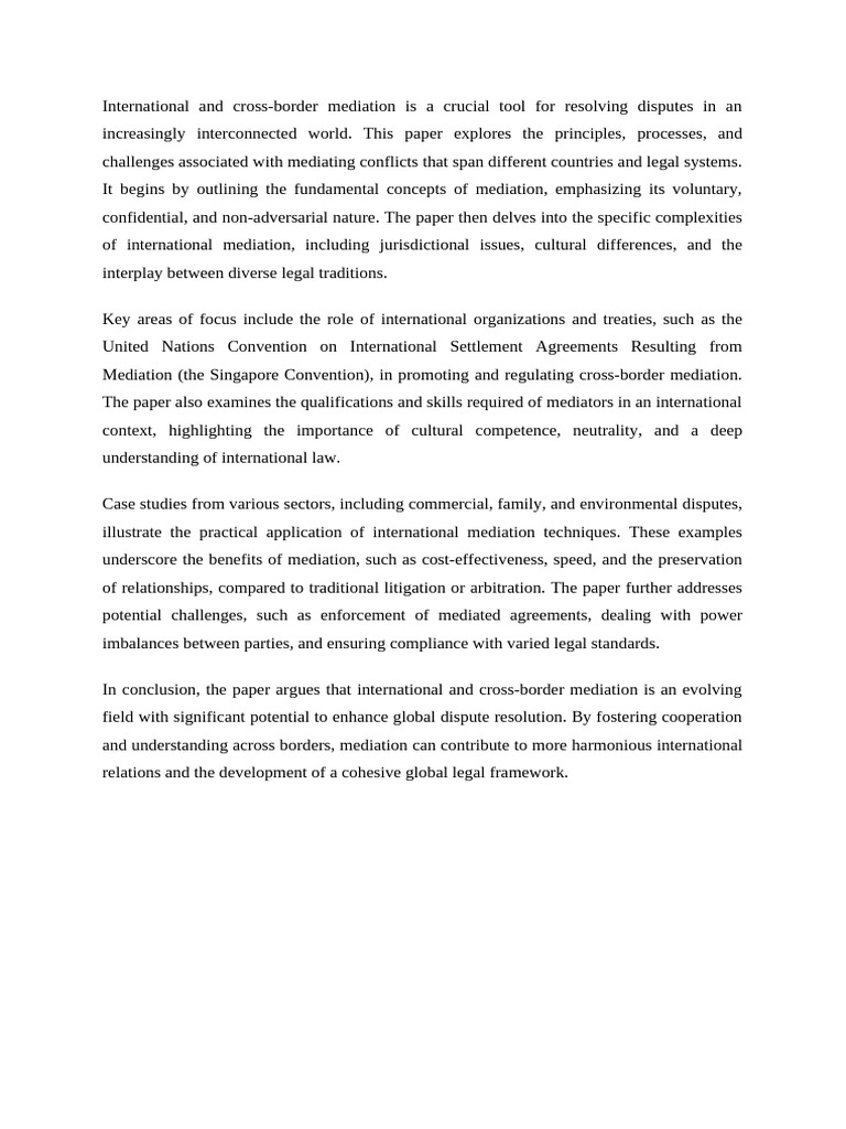 International and Cross Border Mediation Abstract | PDF
