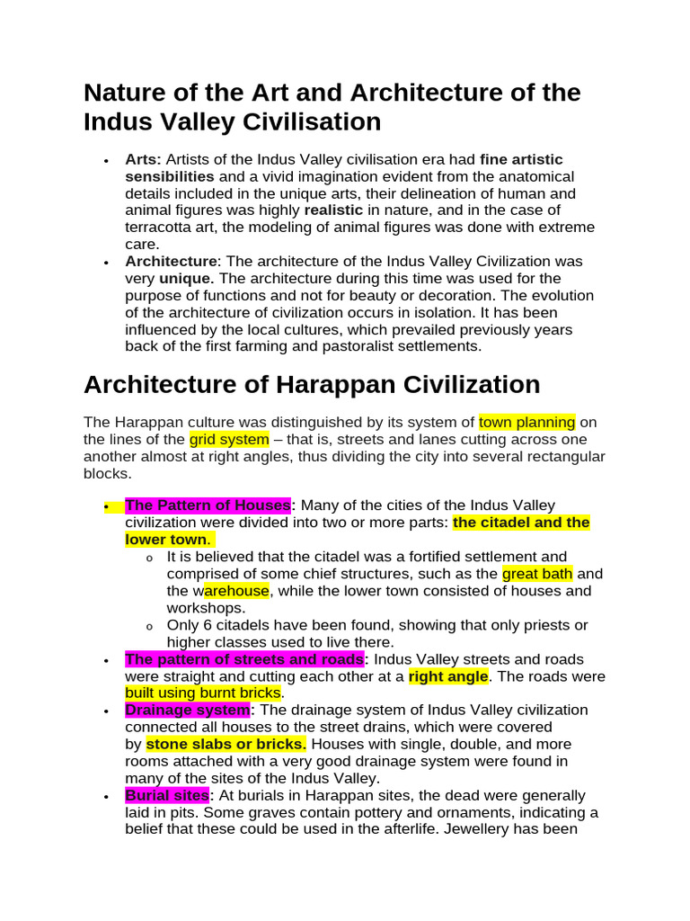 Nature of The Art and Architecture of The Indus Valley Civilisation | PDF