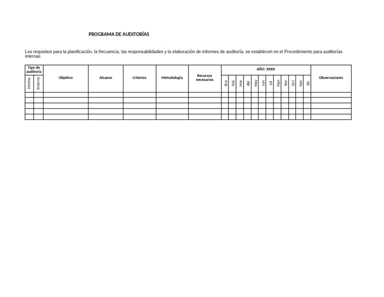 Modelo - Programa de Auditorías | PDF