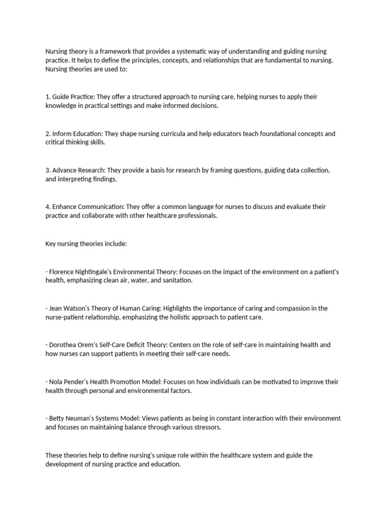 Nursing Theory Is A Framework That Provides A Systematic Way of ...