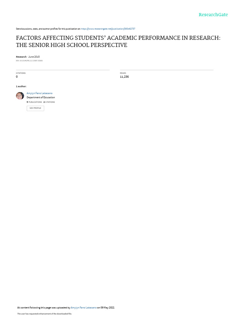 Factors Affecting Students Academic Performance in Research The Senior ...