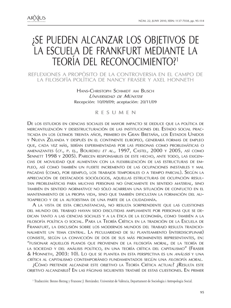 Schmidt Am Busch Se pueden alcanzar objetivos escuela de Frankfurt mediante teoría ...