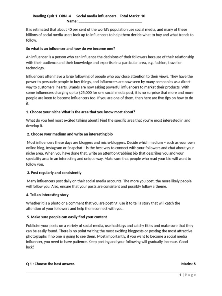 Reading Quiz 1 | PDF