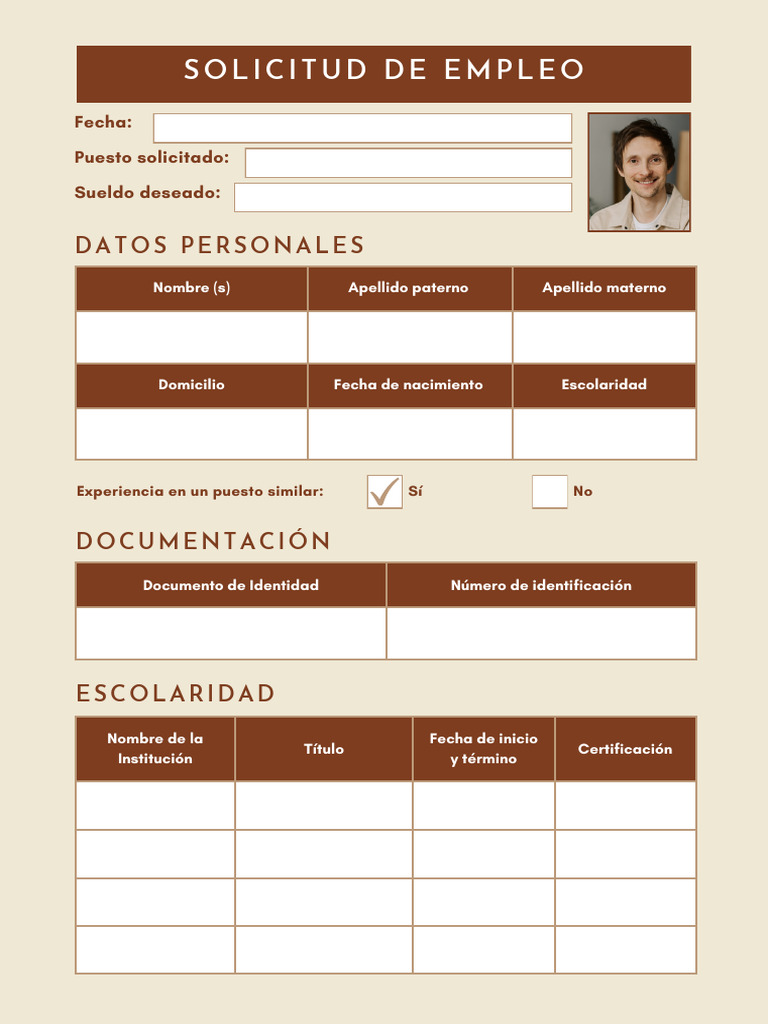 Documento A4 Solicitud de Empleo Profesional Con Foto Cafe Beige | PDF