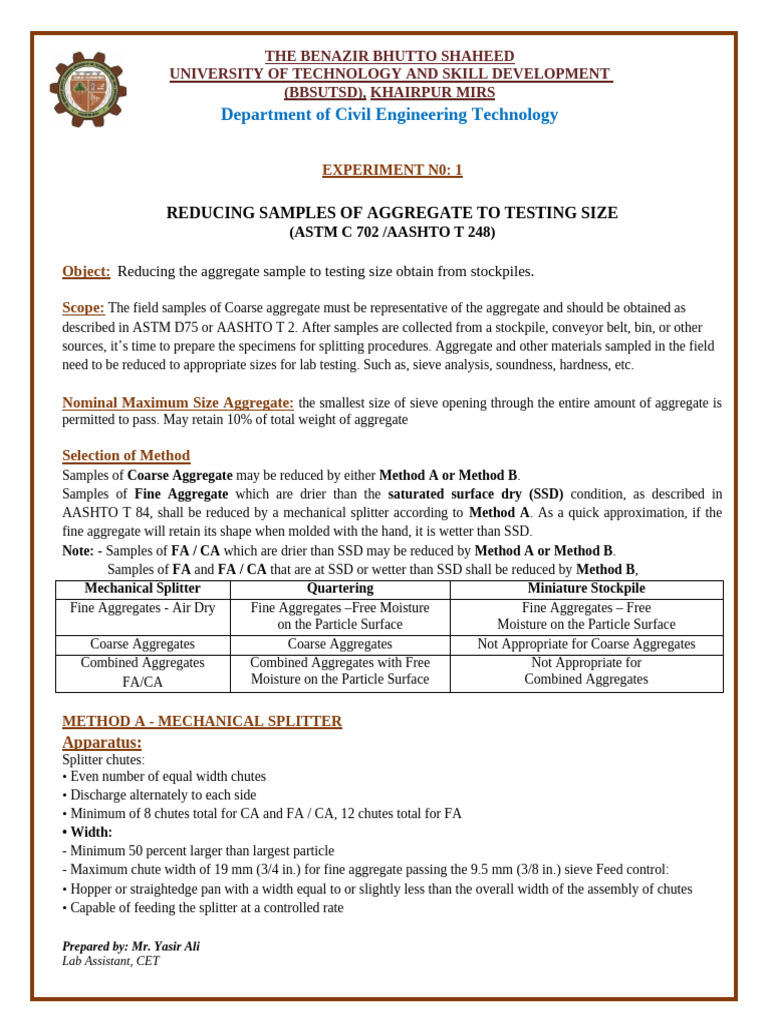 1 Reducing Field Sample of Aggregate ASTM C 702 | PDF