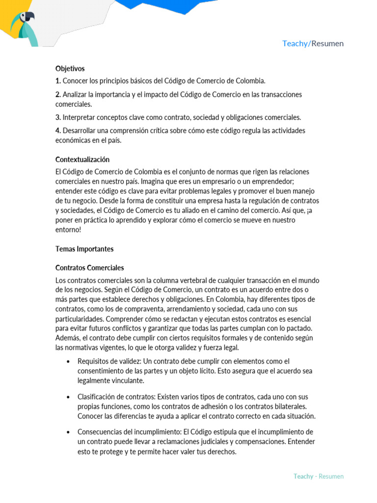 Resumen Sobre Los Principios Del Codigo de Comercio | PDF