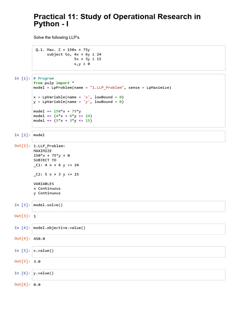 Practical 11 Study of Operational Research in Python-1 | PDF