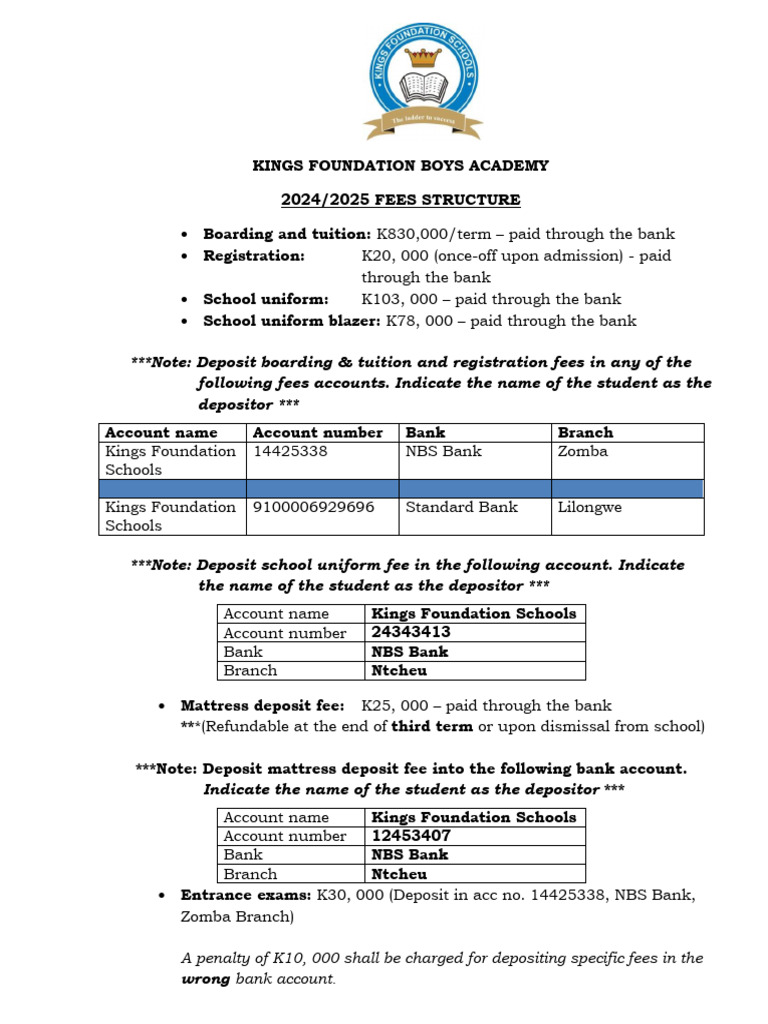 Fees Structure - Boys Academy | PDF
