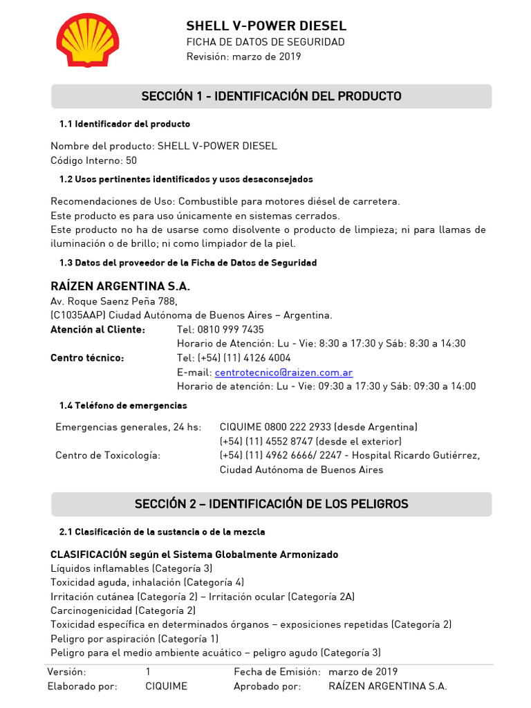 FDS - SHELL V-POWER DIESEL Combustible dv5 | PDF