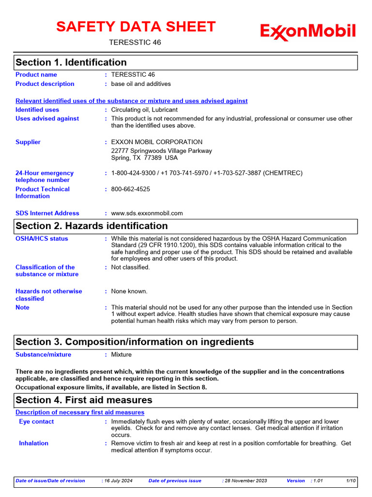 TERESSTIC 46 - MSDS (16 July 2024) | PDF